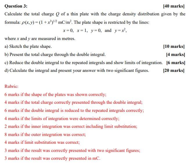 Solved formula: ρ(x,y)=(1+x3)1/2mC/m2. The plate shape is | Chegg.com