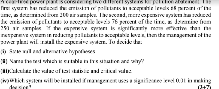 Solved A coal-fired power plant is considering two different | Chegg.com