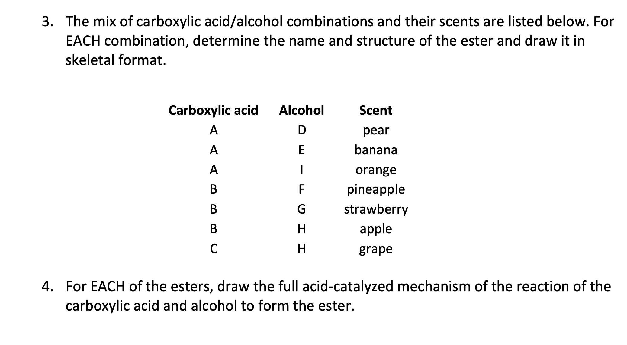 Solved 3. The mix of carboxylic acid/alcohol combinations | Chegg.com