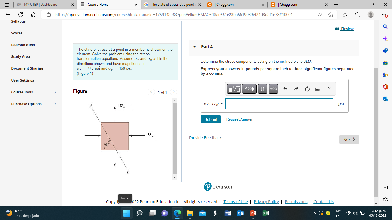 Solved Scores Review Pearson eText The state of stress at a | Chegg.com
