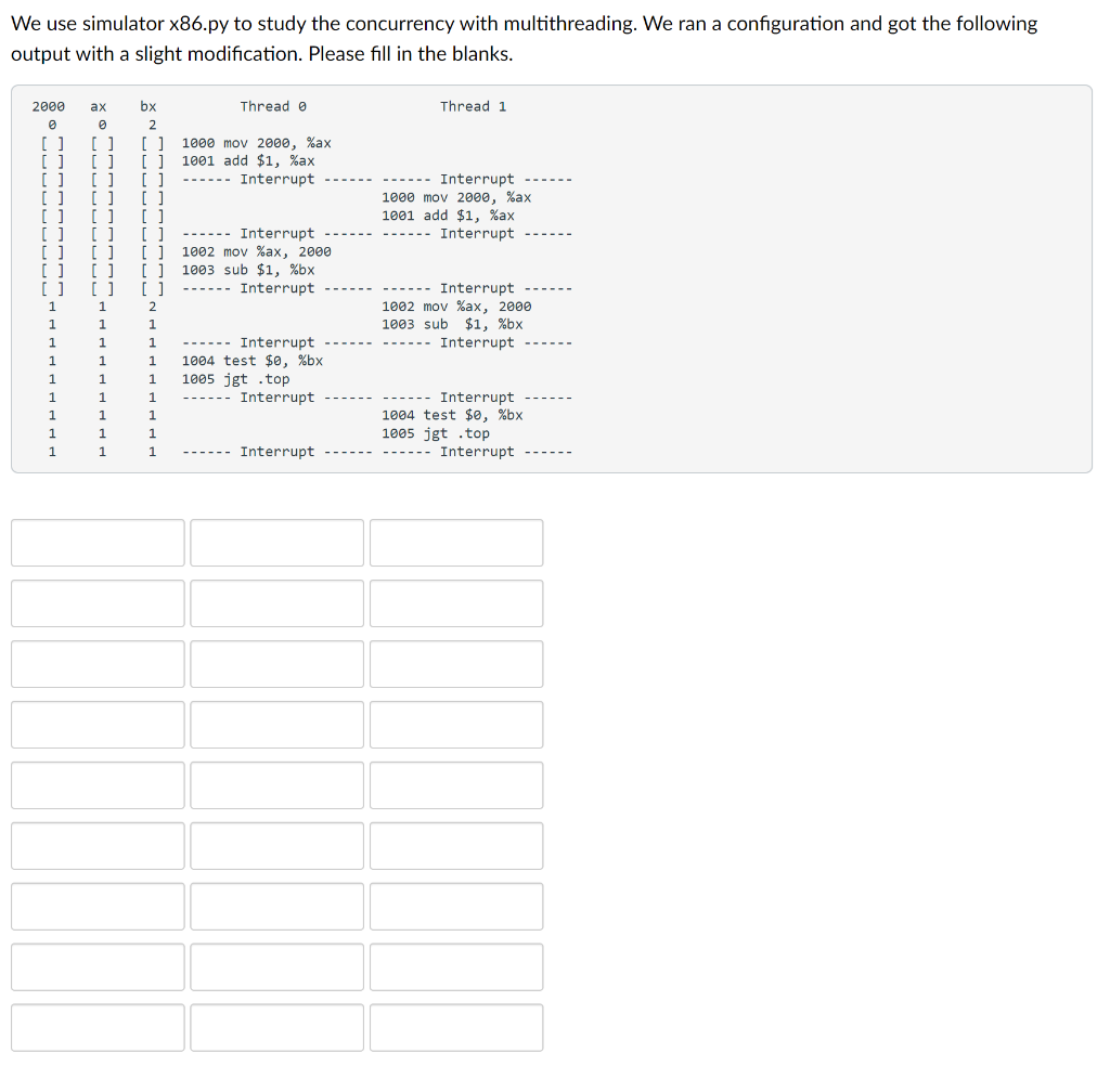 Solved We use simulator x86.py to study the concurrency with | Chegg.com