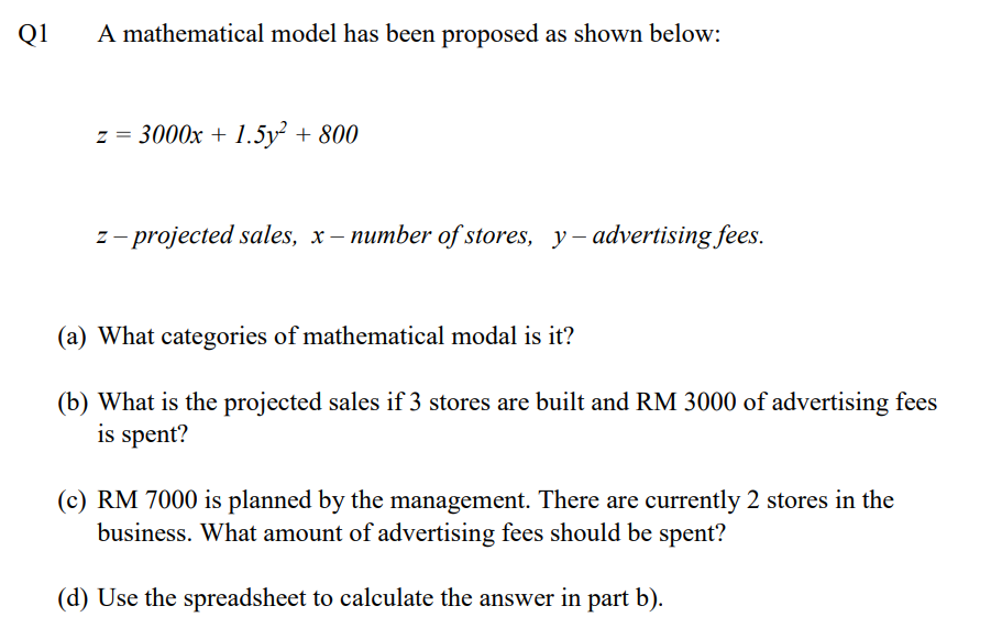 Solved Q1 A mathematical model has been proposed as shown | Chegg.com
