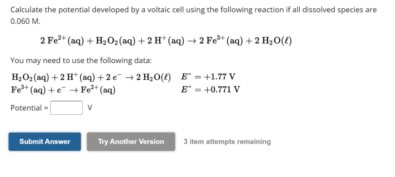 Solved Calculate The Potential Developed By A Voltaic Cell