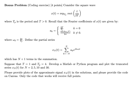 Solved Bonus Problem (Coding exercise) (4 points) Consider | Chegg.com