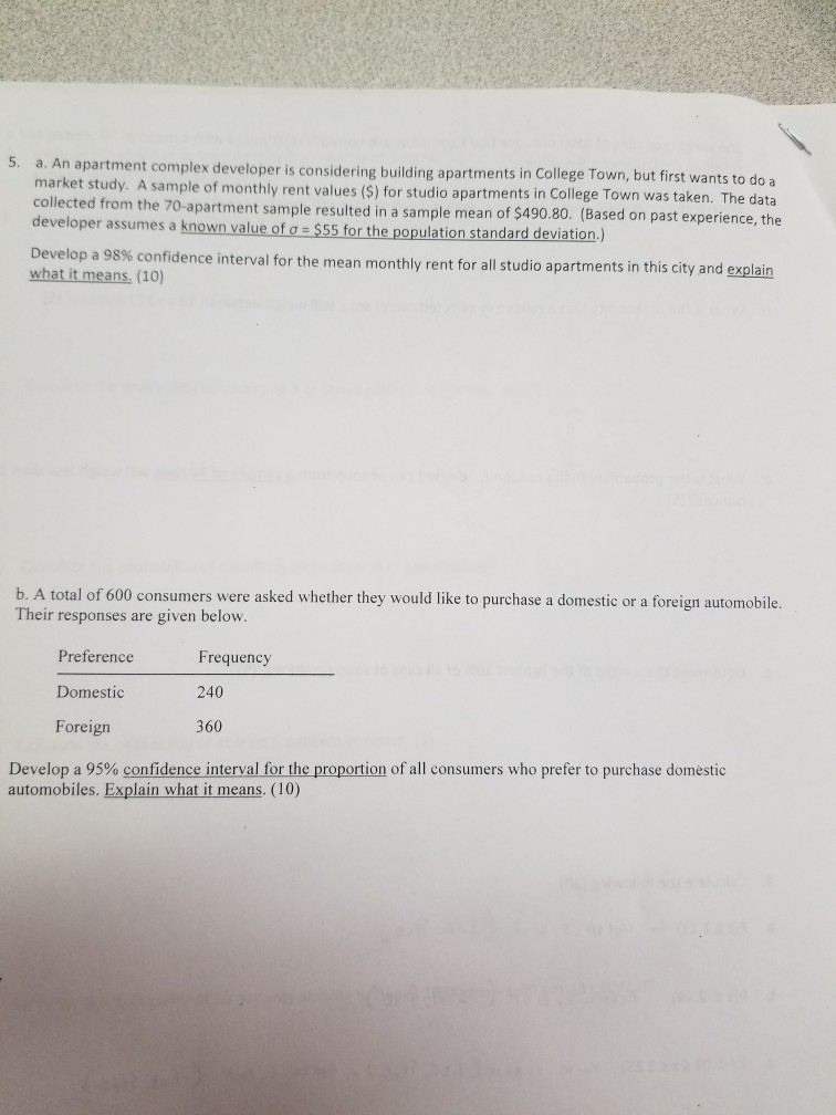 Solved a. An apartment complex developer is considering | Chegg.com