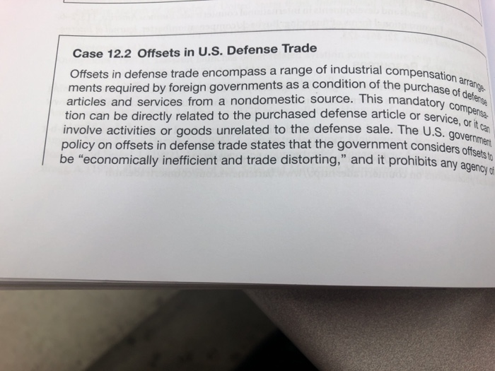 Solved Case 12.2 Offsets in U.S. Defense Trade Offsets in | Chegg.com