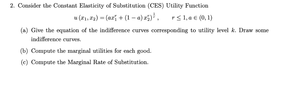 Solved 2. Consider the Constant Elasticity of Substitution | Chegg.com