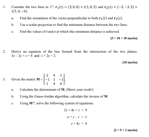 Solved 1. a. Consider the two lines in R3: r1(t) = (3,0,0) + | Chegg.com