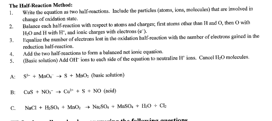 Solved The Half-Reaction Method: 1. Write the equation as | Chegg.com