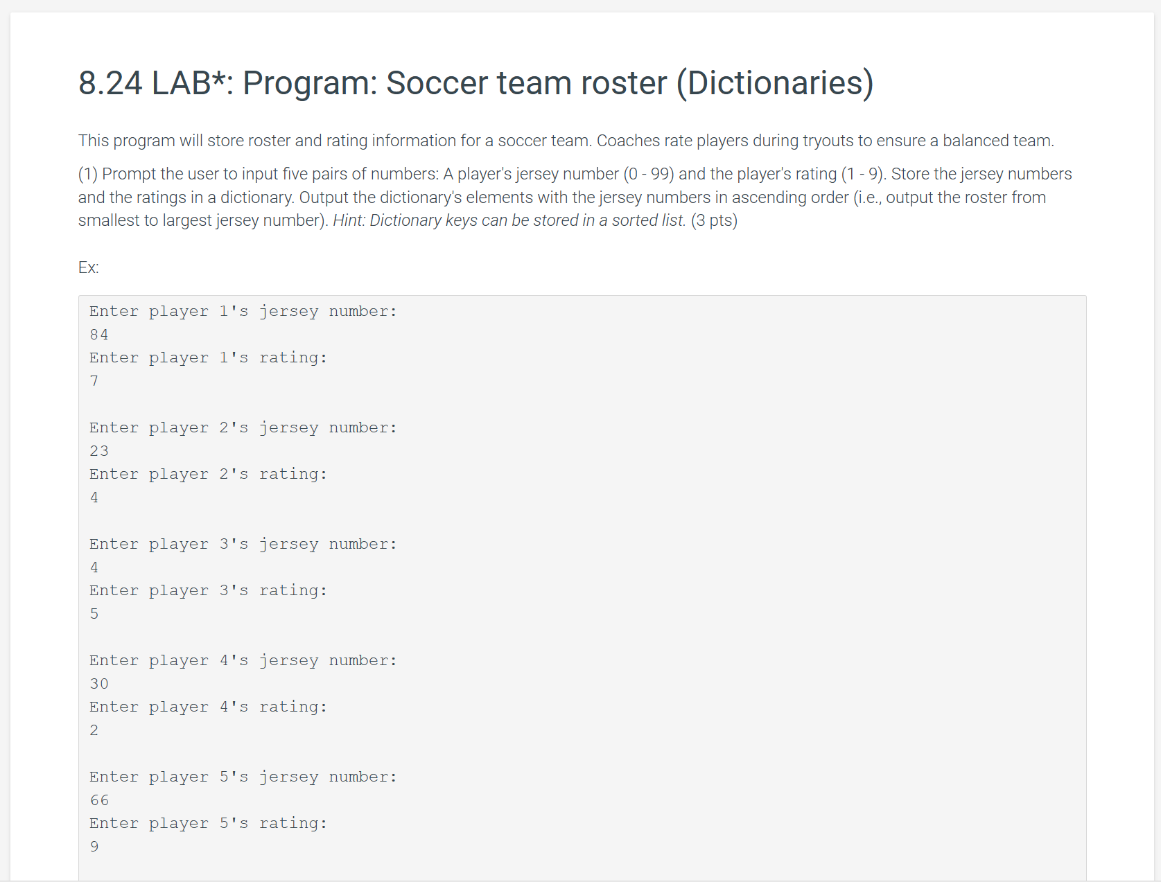 Solved in python please with input 8.24 ﻿LAB*: Program: | Chegg.com