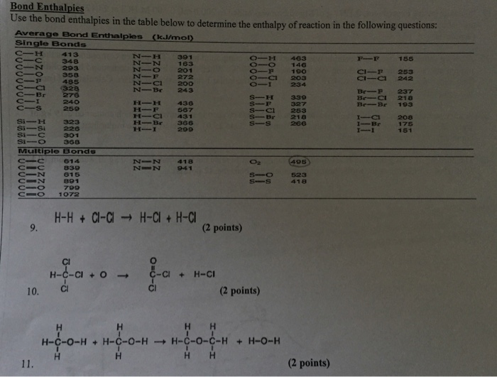 Solved Bond Enthalpies Use the bond enthalpies in the table | Chegg.com Solved Bond Enthalpies Use the bond enthalpies in the table | Chegg.com