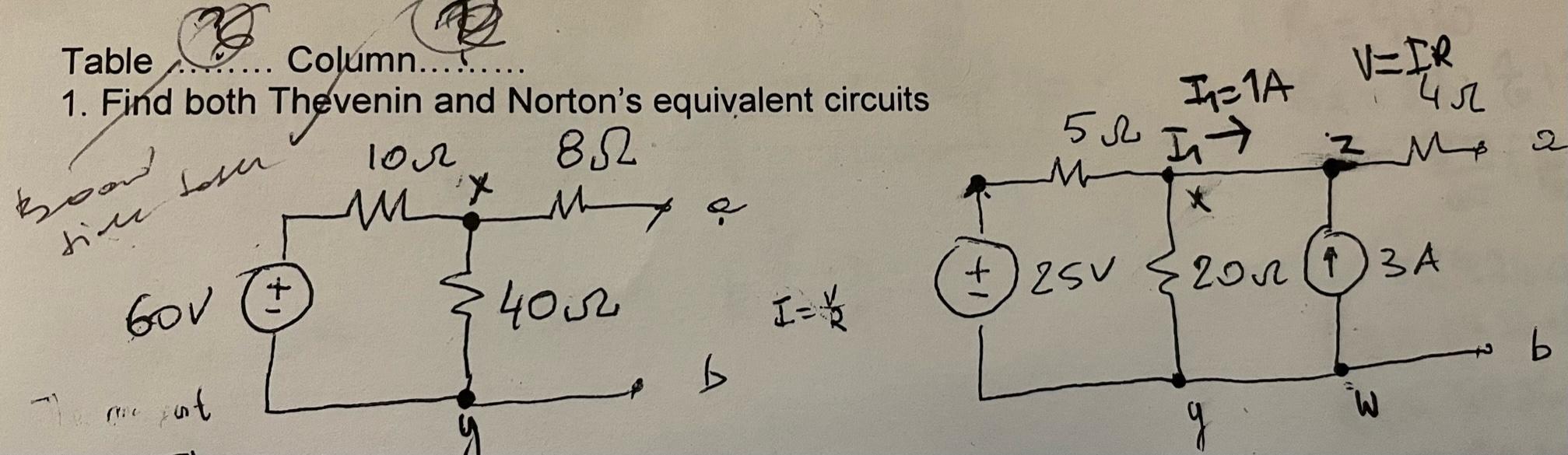 Solved Table ....... Column......... 1. Find both Thevenin | Chegg.com