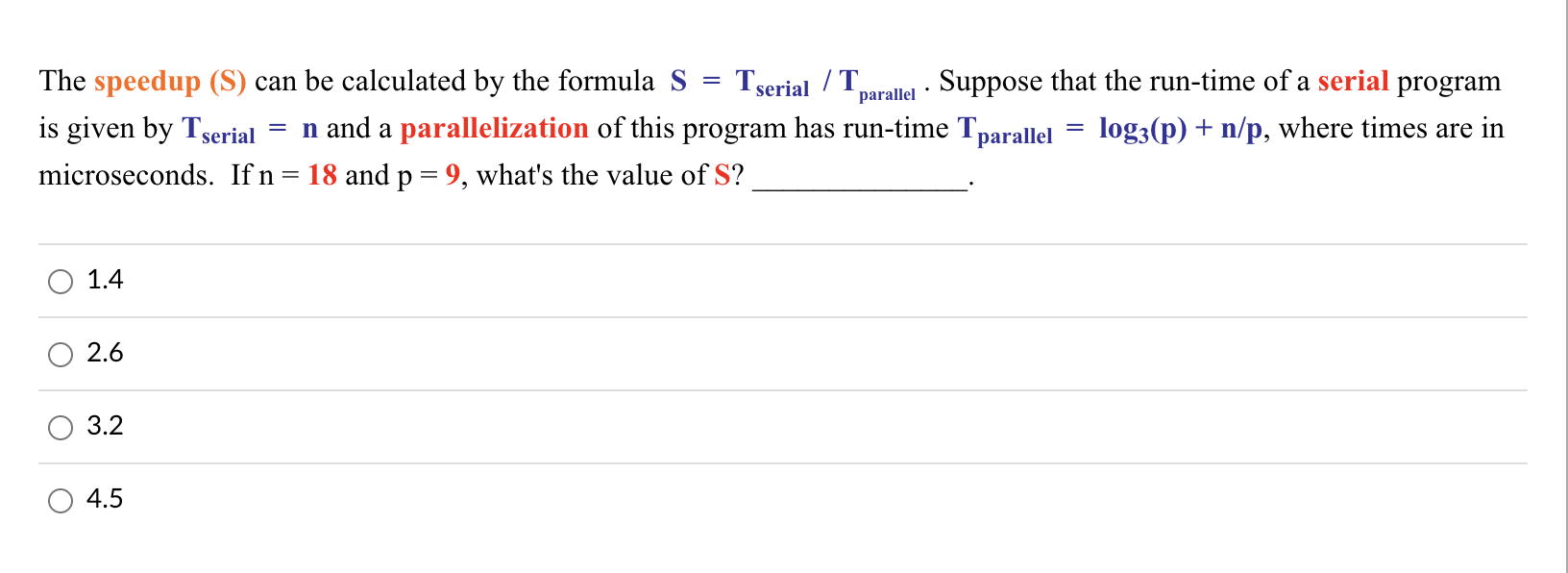 Solved The speedup (S) can be calculated by the formula | Chegg.com