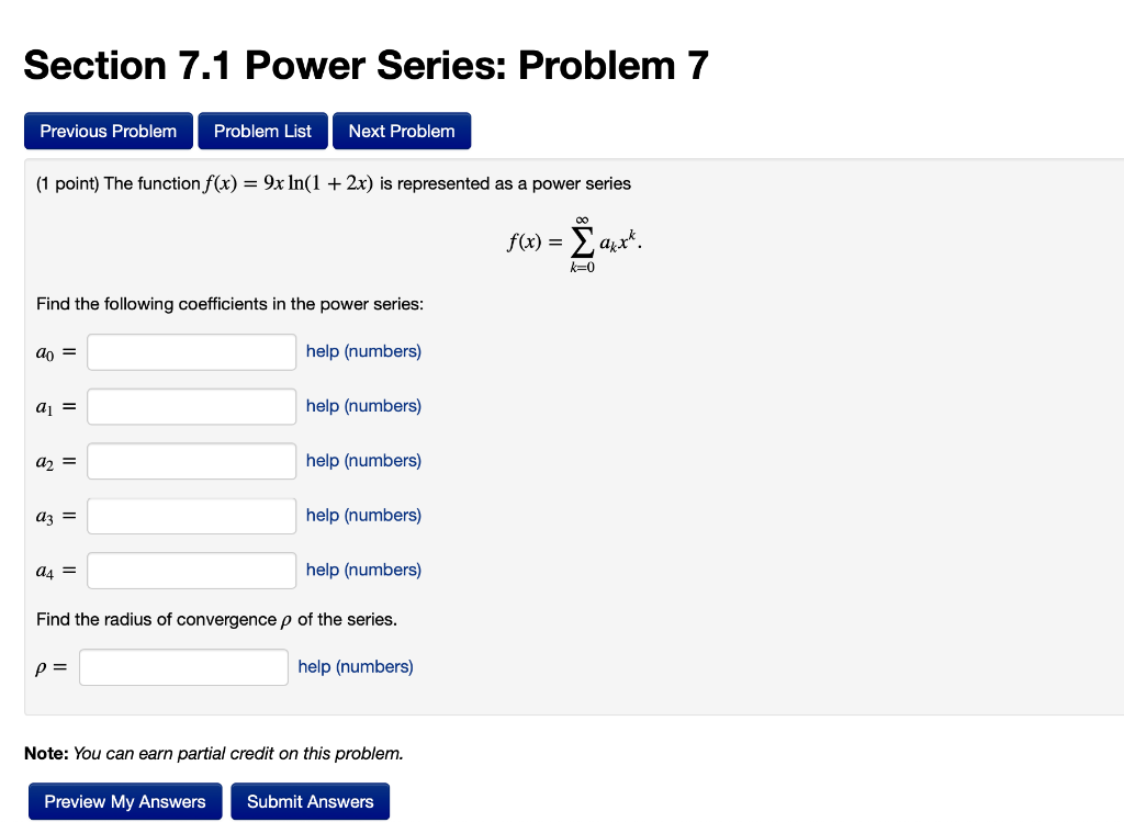 Solved Section 7.1 Power Series: Problem 7 Previous Problem | Chegg.com