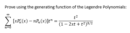 Solved Prove using the generating function of the Legendre | Chegg.com