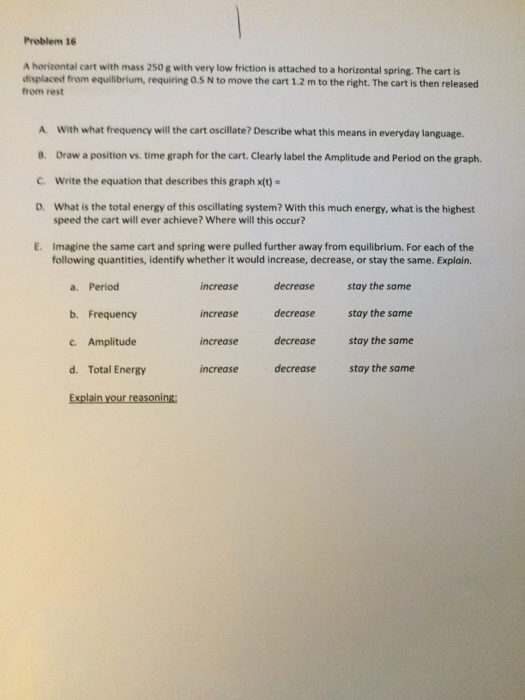 Solved Problem 16 A horizontal cart with mass 250 g with | Chegg.com