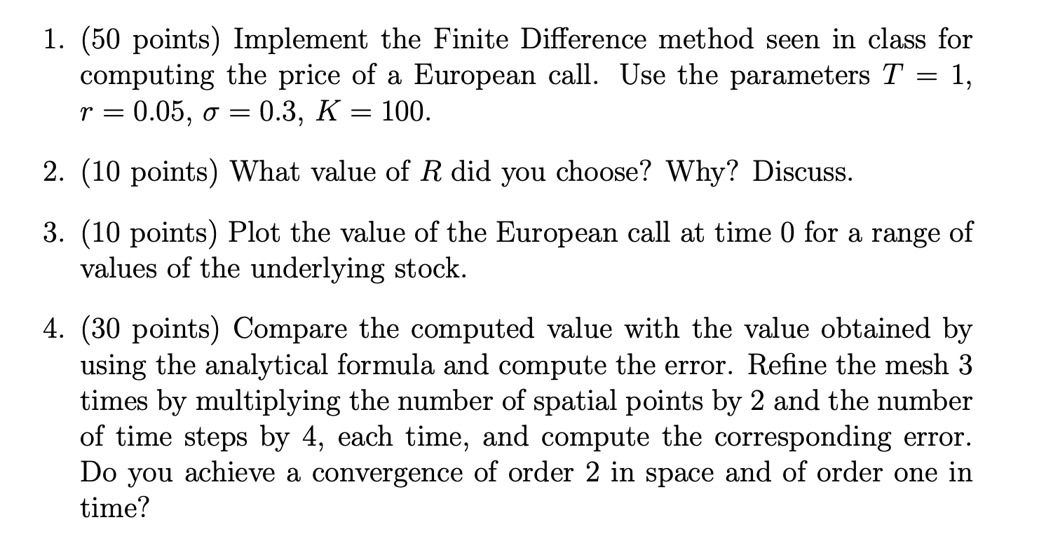 1. (50 points) Implement the Finite Difference method | Chegg.com