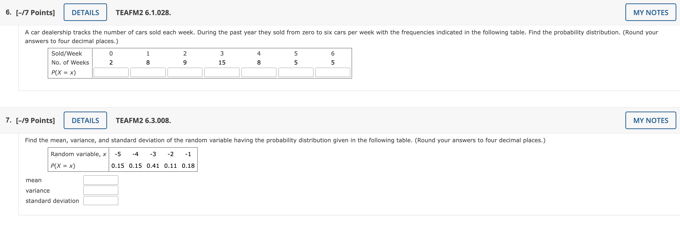 Solved [-17 Points] TEAFM2 6.1.028. A car dealership tracks | Chegg.com