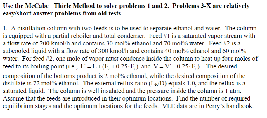 Use the McCabe – Thiele Method to solve problems 1 | Chegg.com