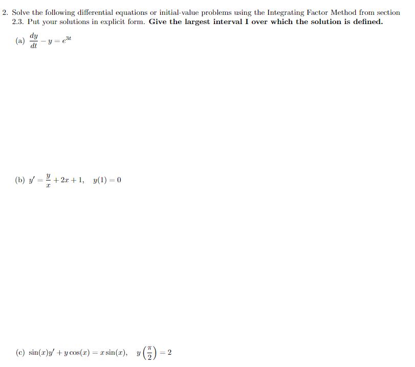 Solved Solve the following differential equations or | Chegg.com