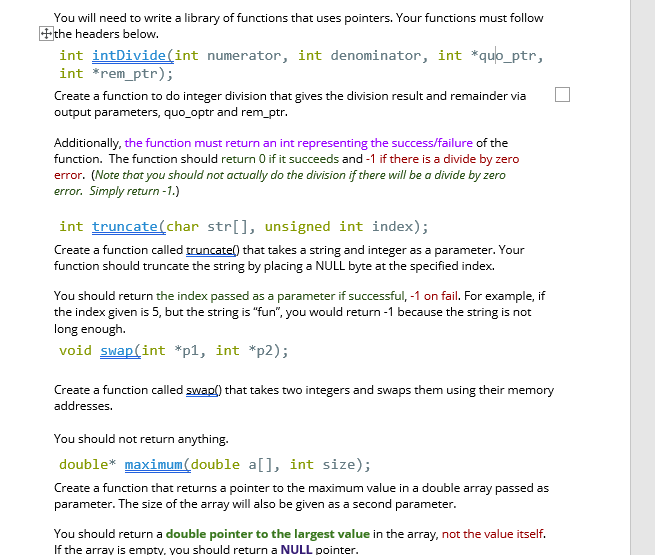 Solved You will need to write a library of functions that | Chegg.com