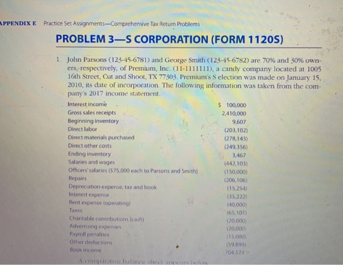 APPENDIXE Practice Set Assignments-Comprehensive Tax | Chegg.com