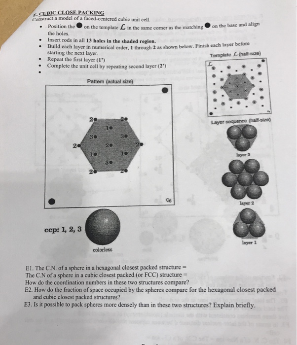 Solved E. CUBIC CLOSE PACKING Construct a model of a | Chegg.com