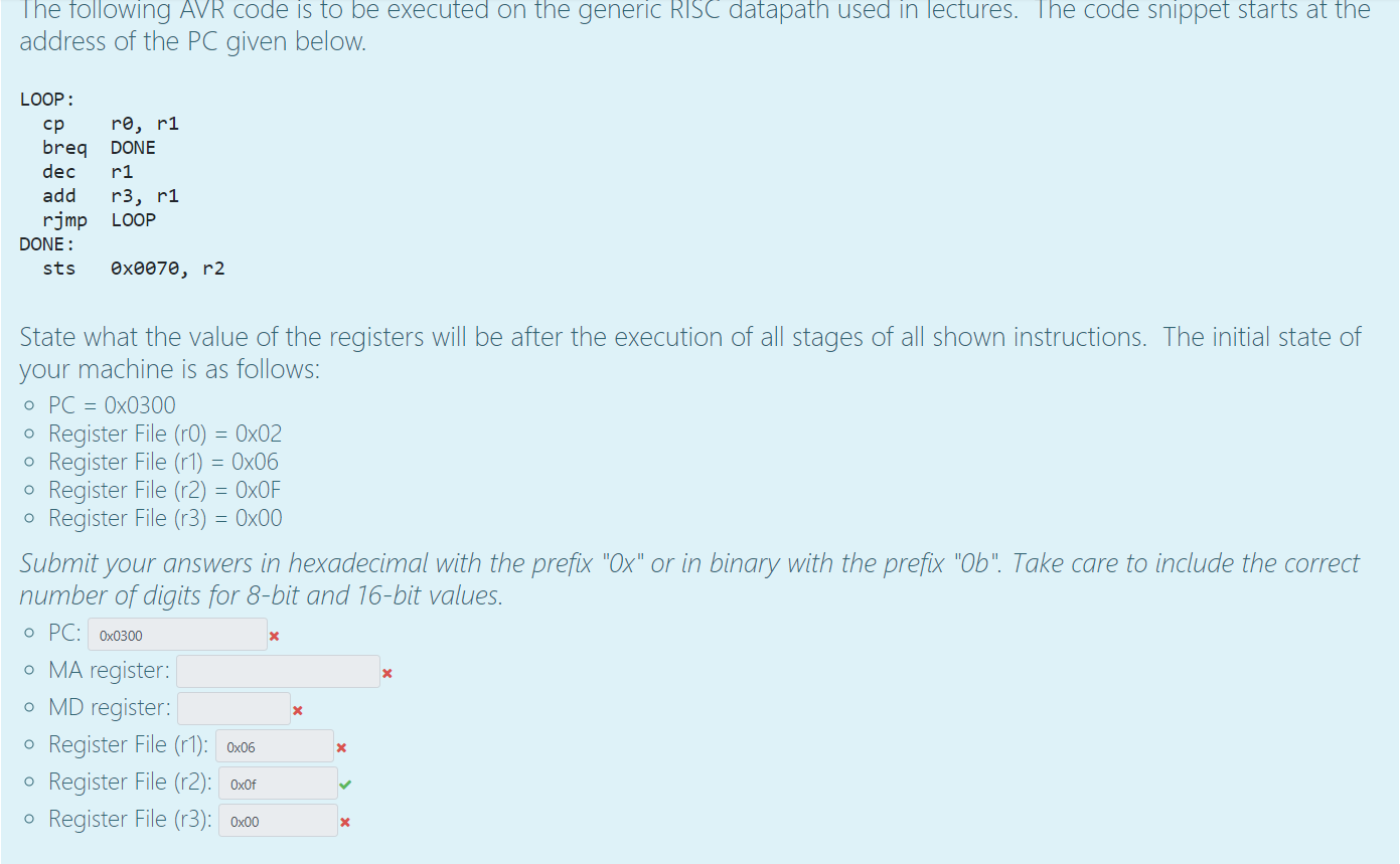 Solved The following AVR code is to be executed on the | Chegg.com