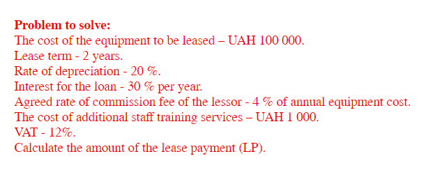 Solved Problem solving. Leasing payment calculation Example | Chegg.com