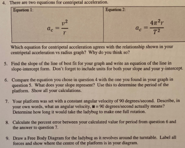 Table 1: relationship between angular velocity, | Chegg.com