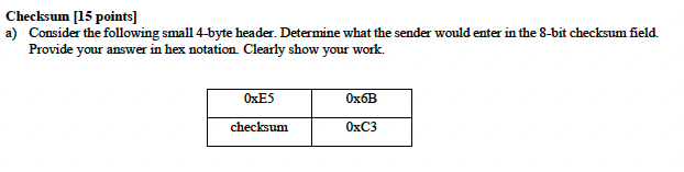 Solved Checksum [15 points] a) Consider the following small | Chegg.com