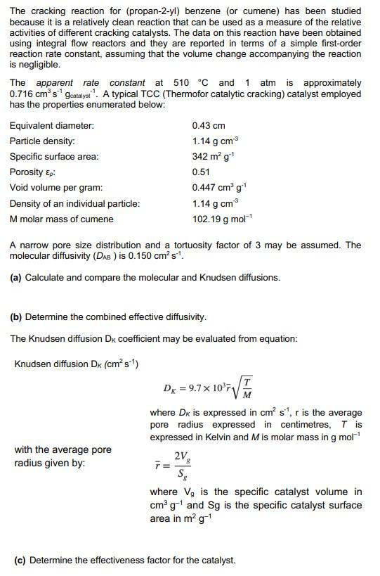 Solved The cracking reaction for (propan-2-yl) benzene (or | Chegg.com