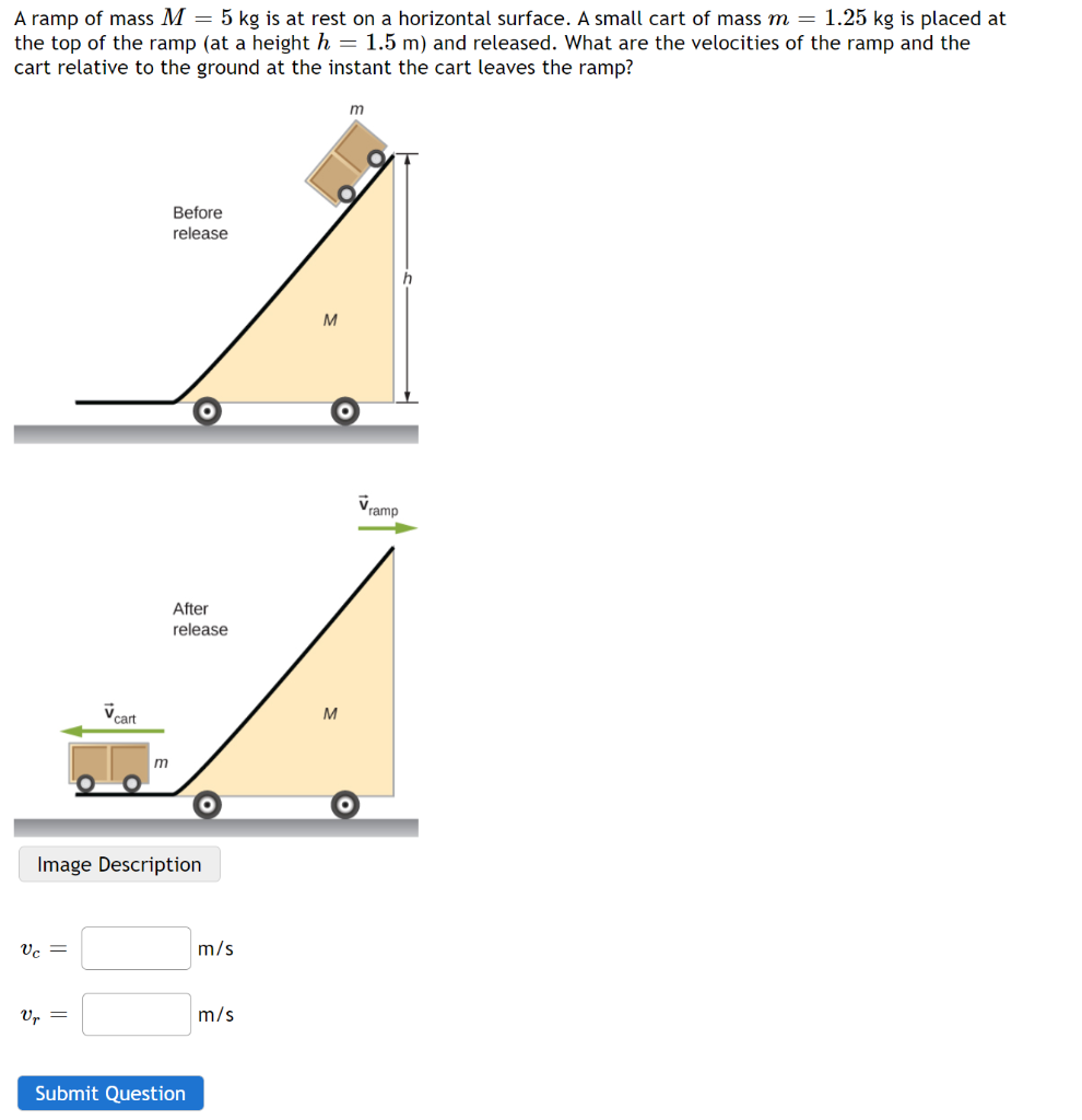 Solved A ramp of mass M = 5 kg is at rest on a horizontal | Chegg.com