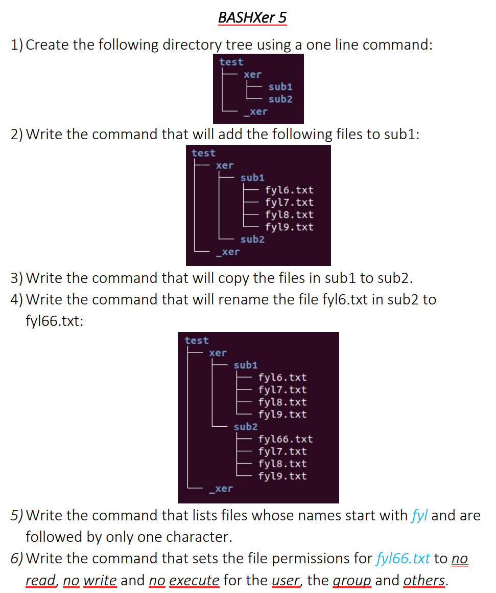Solved BASHXer 5 1) Create the following directory tree | Chegg.com