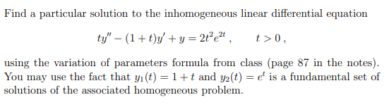 Solved Find a particular solution to the inhomogeneous | Chegg.com