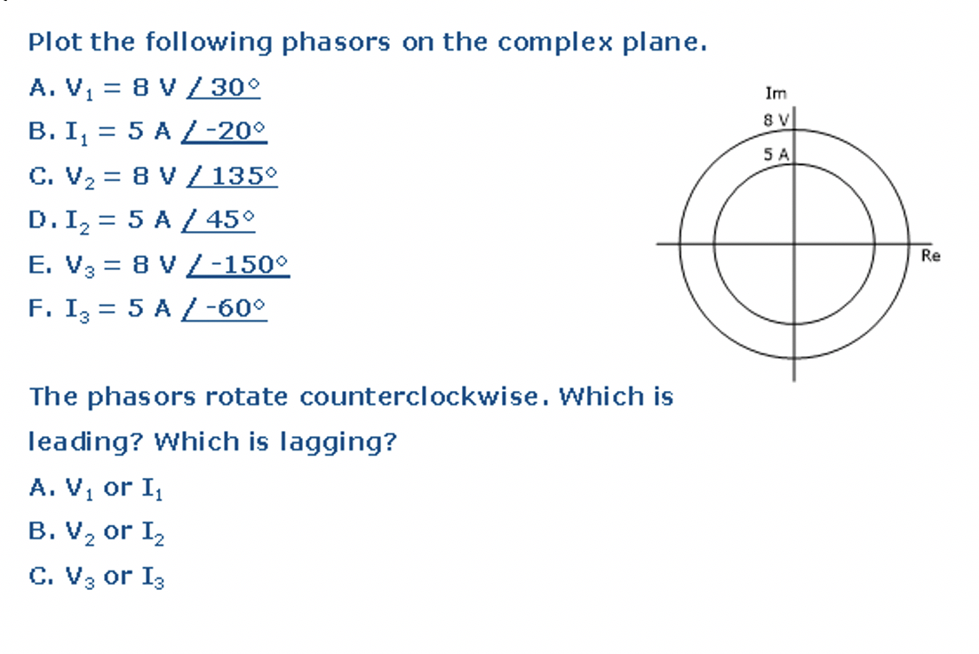 Solved Im 8 V SA Plot the following phasors on the complex | Chegg.com