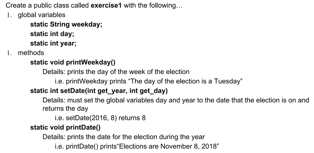 Solved Create a public class called exercise1 with the | Chegg.com