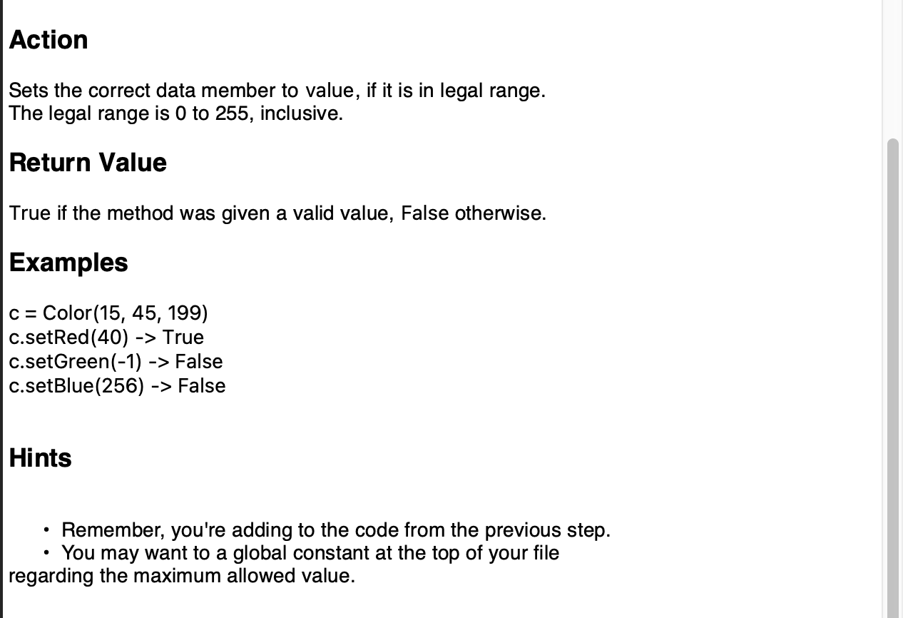 Solved Action Sets the correct data member to value, if it | Chegg.com