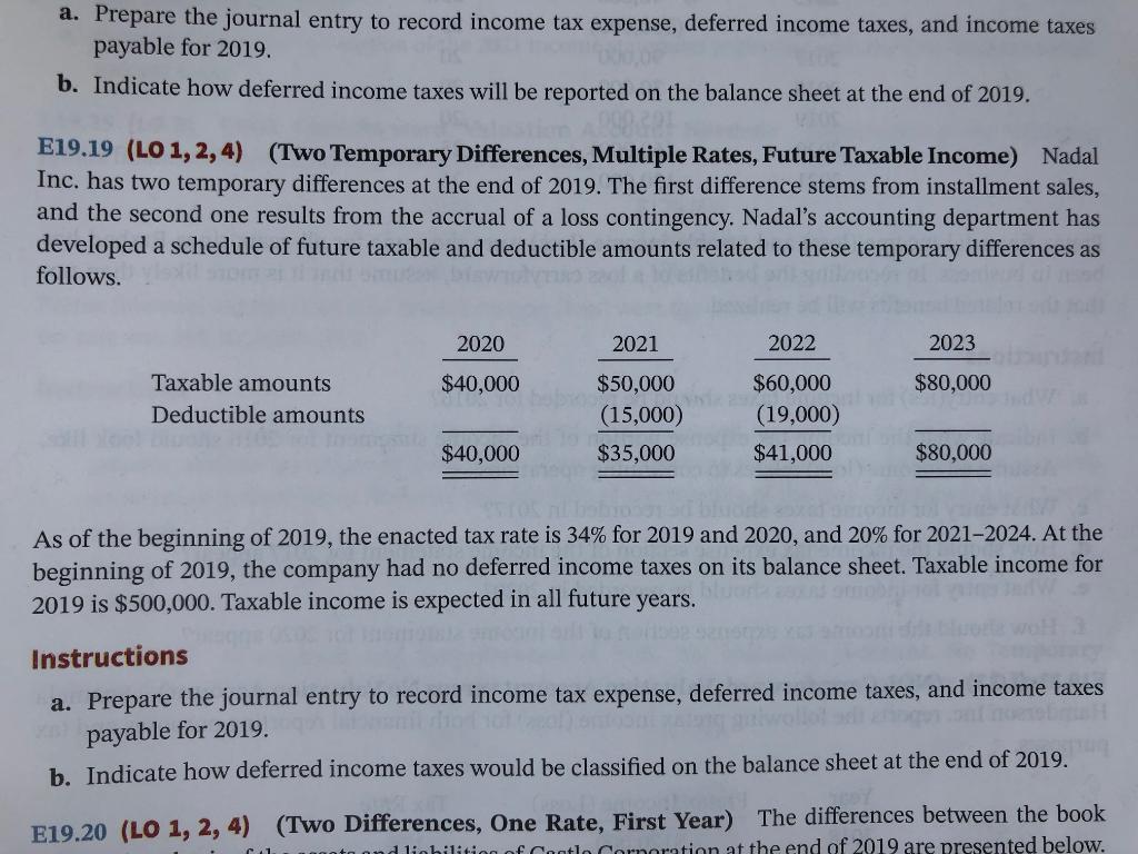 Solved a. Prepare the journal entry to record income tax | Chegg.com