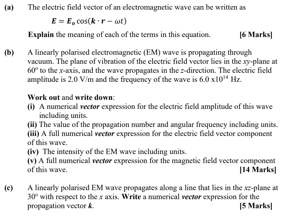 Solved The electric field vector of an electromagnetic wave | Chegg.com