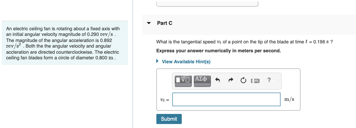 Solved An electric ceiling fan is rotating about a fixed | Chegg.com