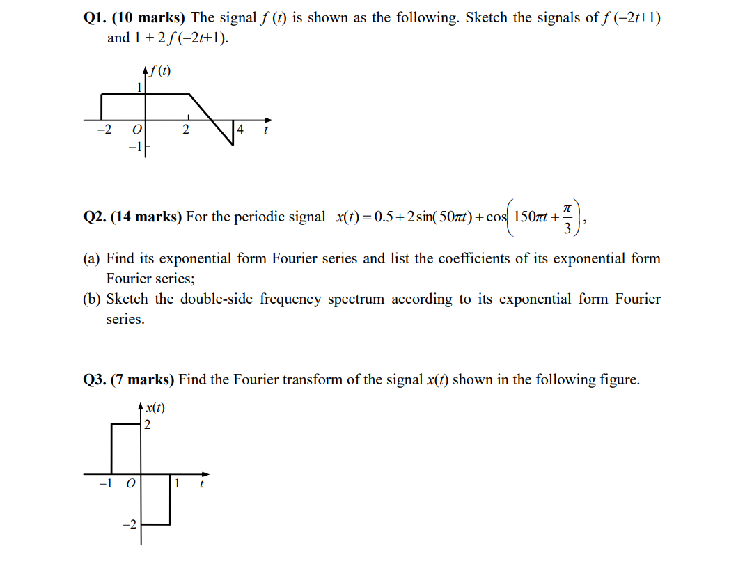 Solved Q1. (10 marks) The signal f(t) is shown as the | Chegg.com Solved Q1. (10 marks) The signal f(t) is shown as the | Chegg.com