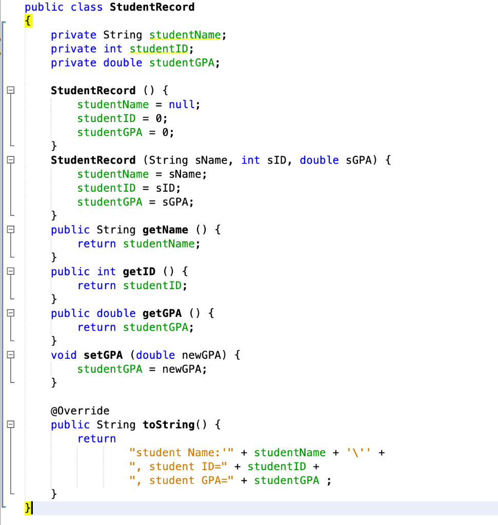 Solved Question #2: [50 marks] Use the “StudentRecord” Java | Chegg.com
