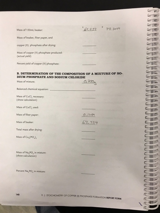 Mass of 150mL beaker Mass of beaker, filter paper | Chegg.com