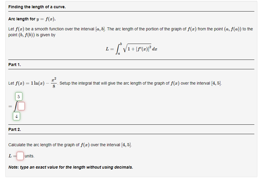 Solved Finding the length of a curve. Arc length for y = | Chegg.com