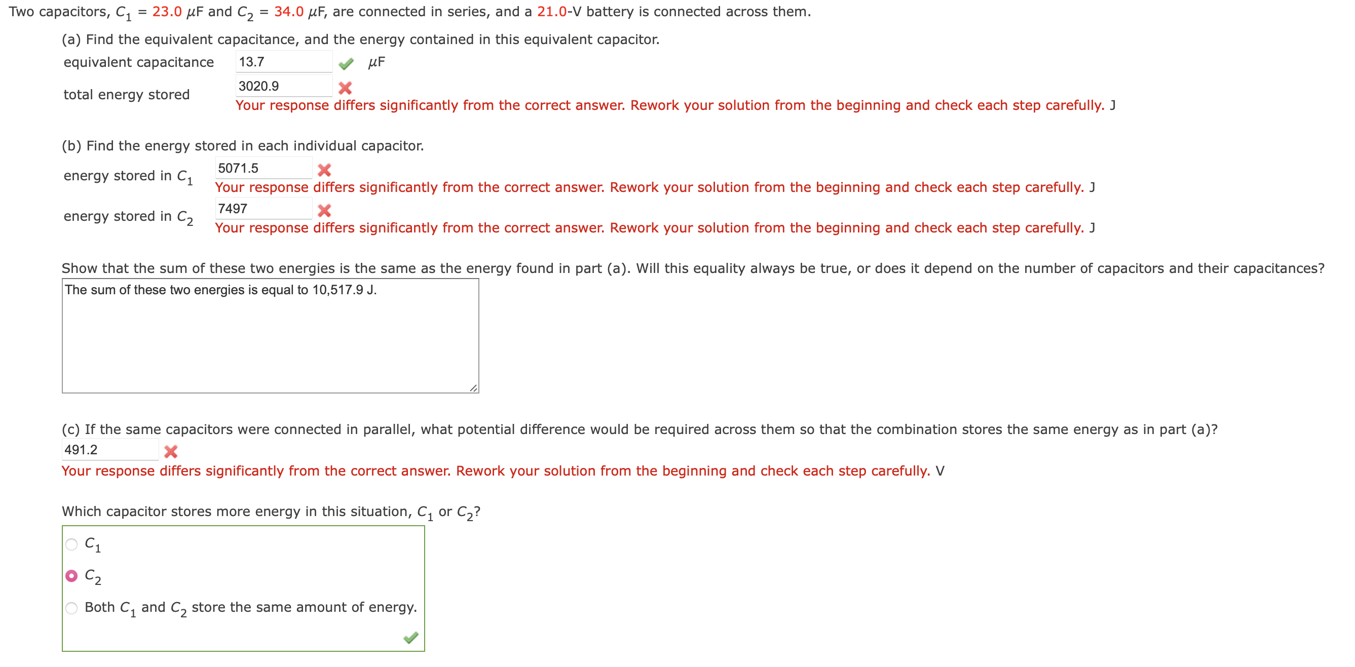 Solved vo capacitors, \\( C_{1}=23.0 \\mu \\mathrm{F} \\) | Chegg.com