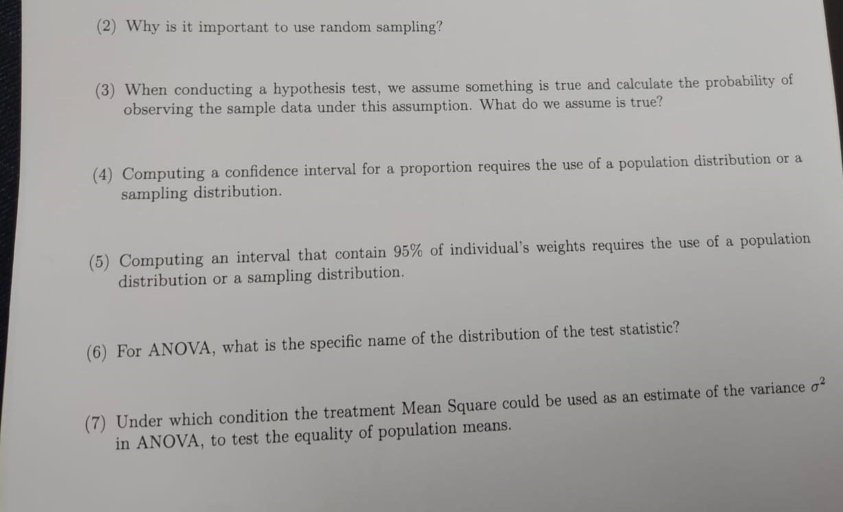 Solved (2) Why is it important to use random sampling? (3) | Chegg.com