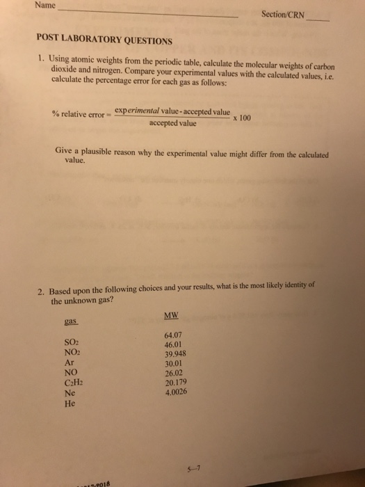 Name SectionCRN POST LABORATORY QUESTIONS 1. Using | Chegg.com