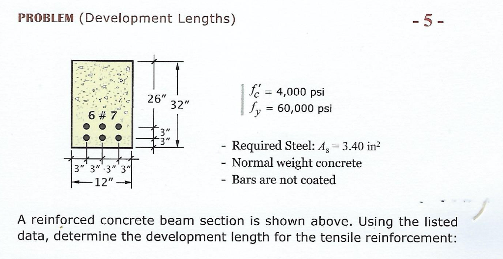 Solved PROBLEM (Development Lengths) - 5 - 26" 32" fo = | Chegg.com