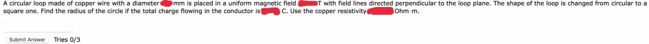 Solved A circular loop made of copper wire with a diametermm | Chegg.com